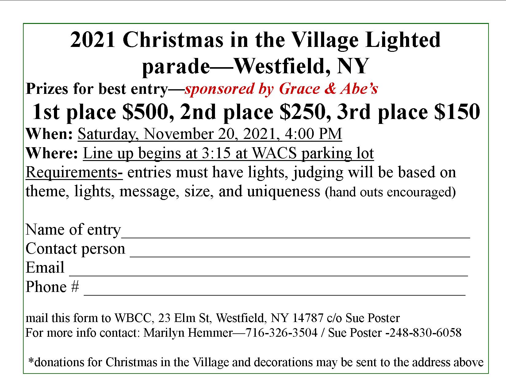 Christmas in the Village Parade Application | Westfield New York